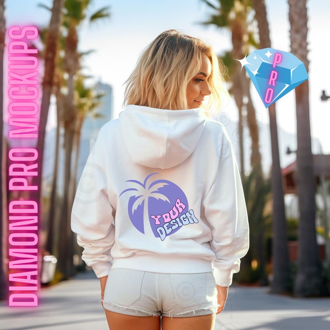 Back of White Bella Canvas 3719 Hoodie Sweatshirt Mock up Sponge Fleece ...