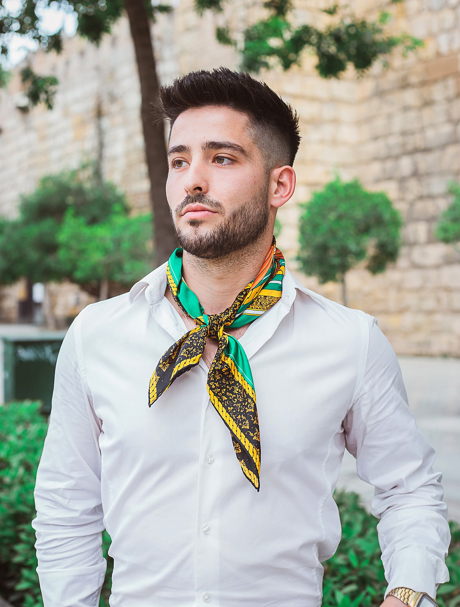 Mens Neckerchief With Floral and Geometric Print, Hand Painted Square ...