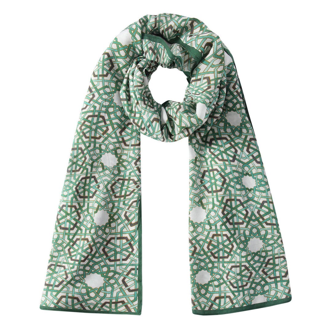 Green Islamic Geometry Scarf Inspired by Alhambra Mosaics, Large ...