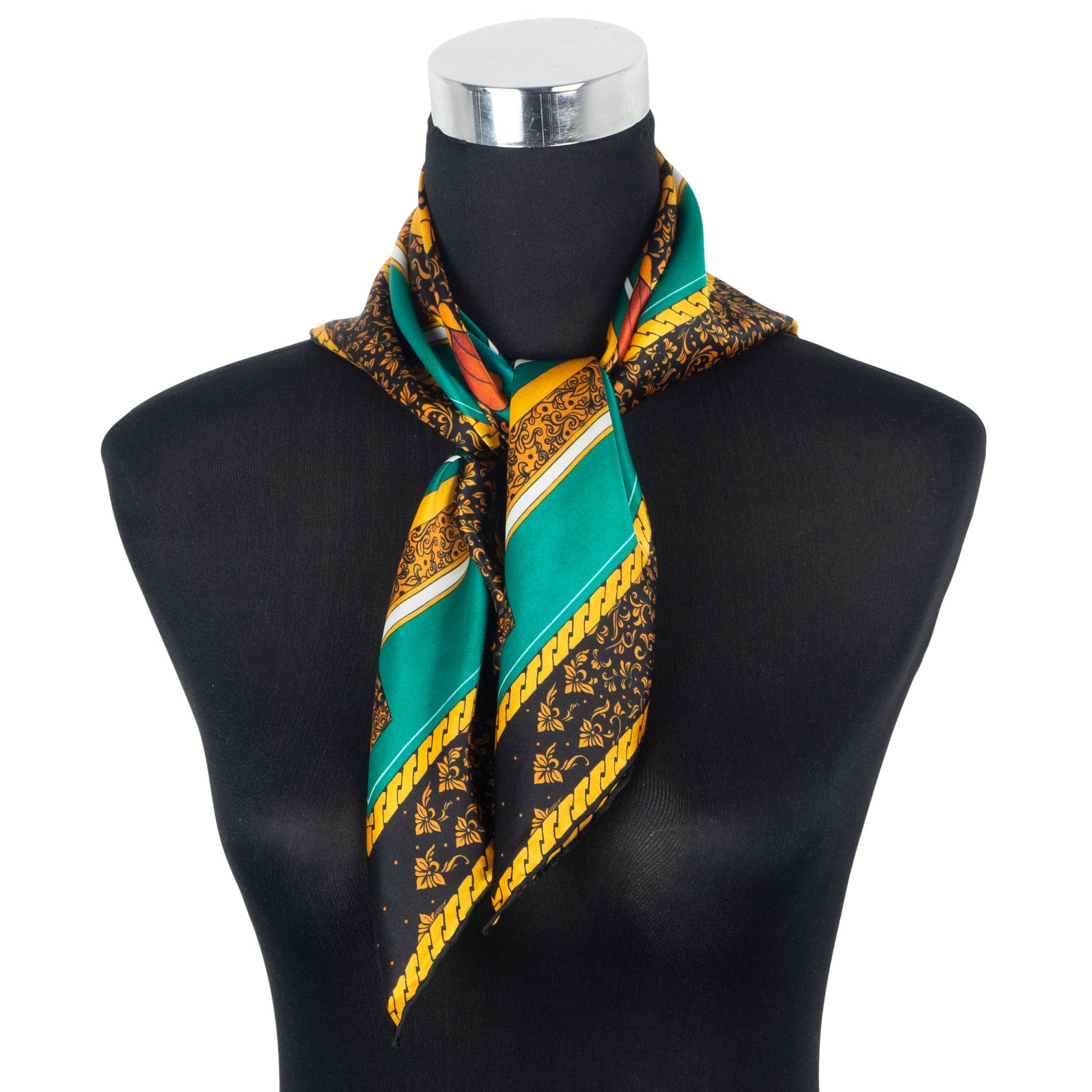 Mens Neckerchief With Floral and Geometric Print, Hand Painted Square ...