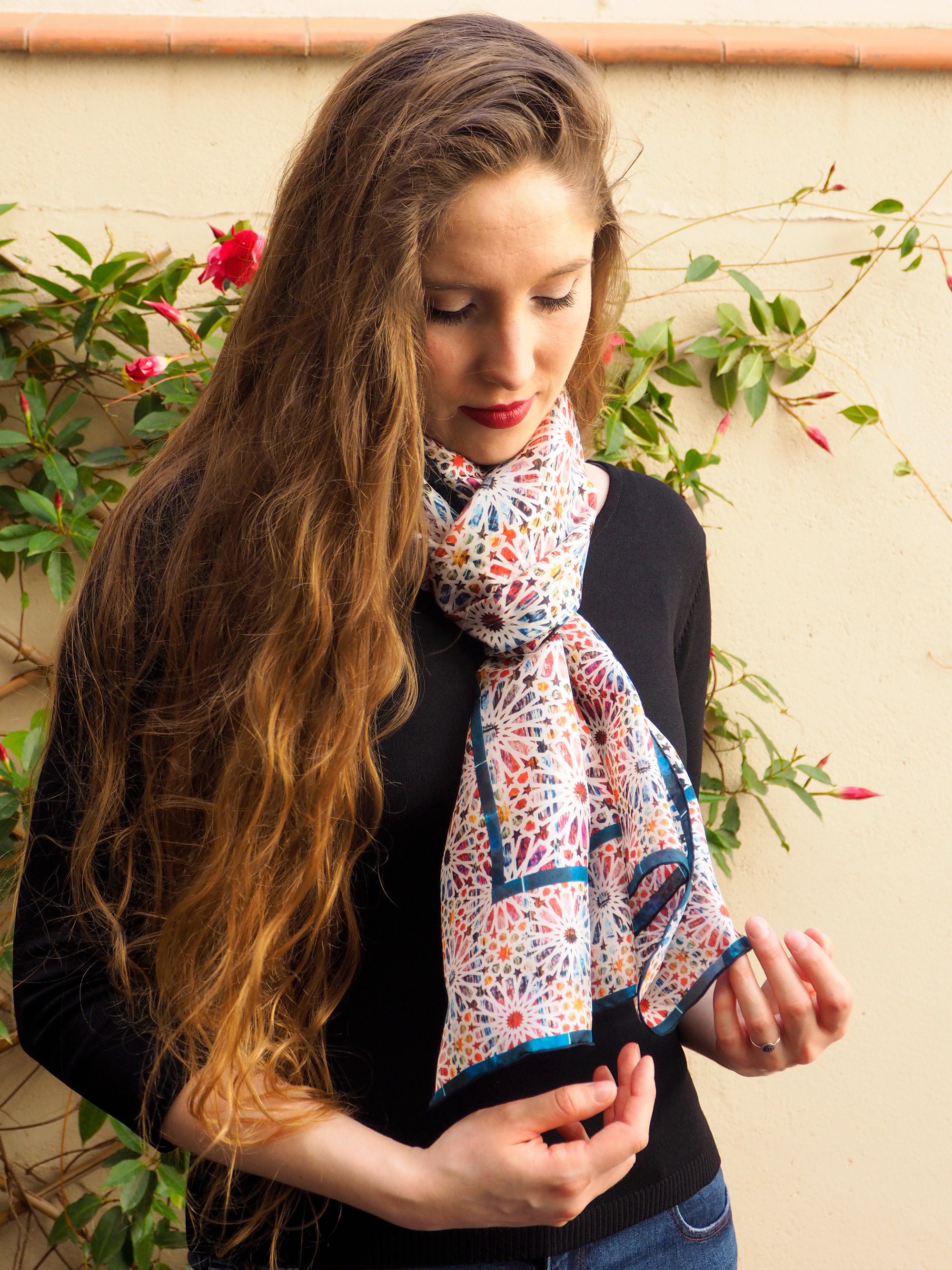 Large Silk Scarf Head Scarf for Women Silk Hair Scarfs - Etsy