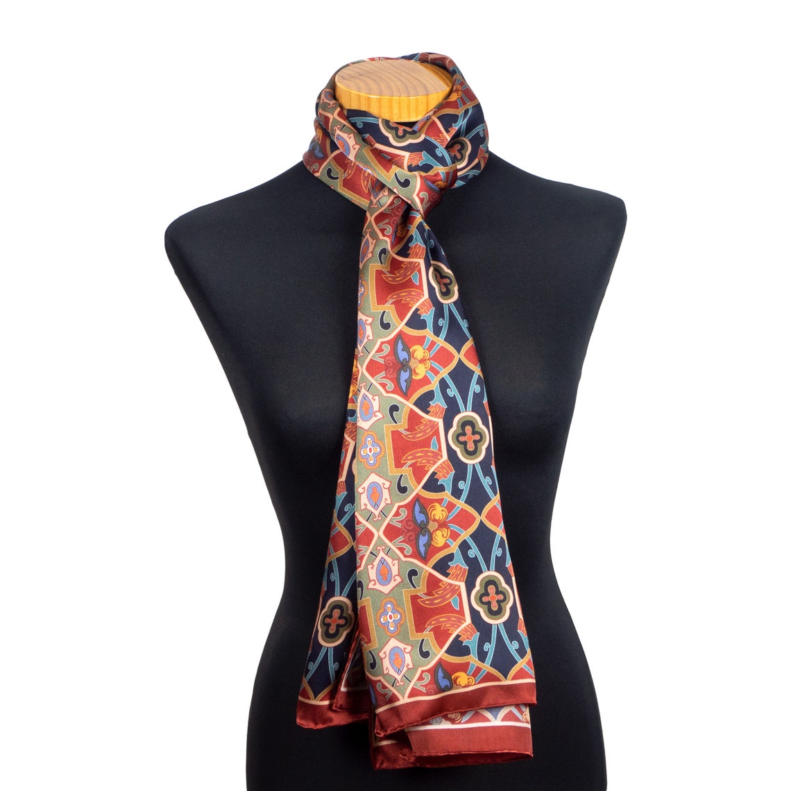 Colorful Silk Neck Scarf With Geometric and Flowers Print - Etsy