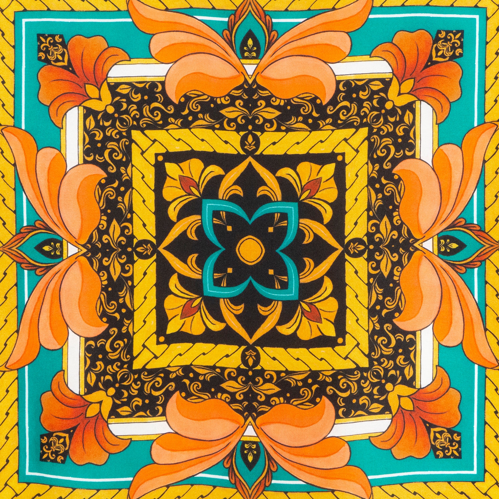 Mens Neckerchief With Floral and Geometric Print, Hand Painted Square ...