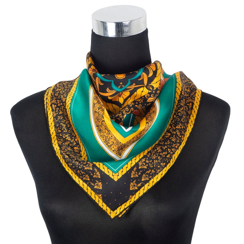 Mens Neckerchief With Floral and Geometric Print, Hand Painted Square ...