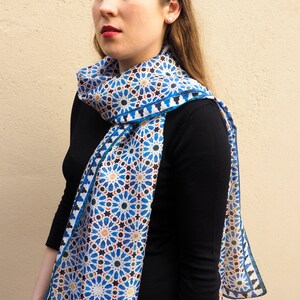 Silk Scarf for Women Inspired by Moroccan Tiles, 71x25 Large Head Scarf ...