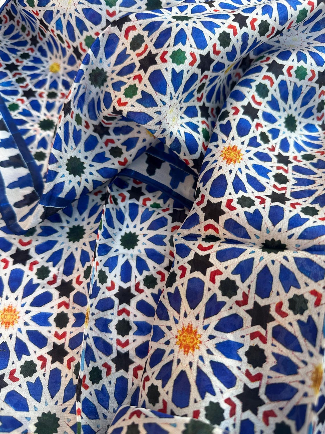 Womens Silk Scarf Inspired by Moroccan Tiles, Alhambra Palace Print ...