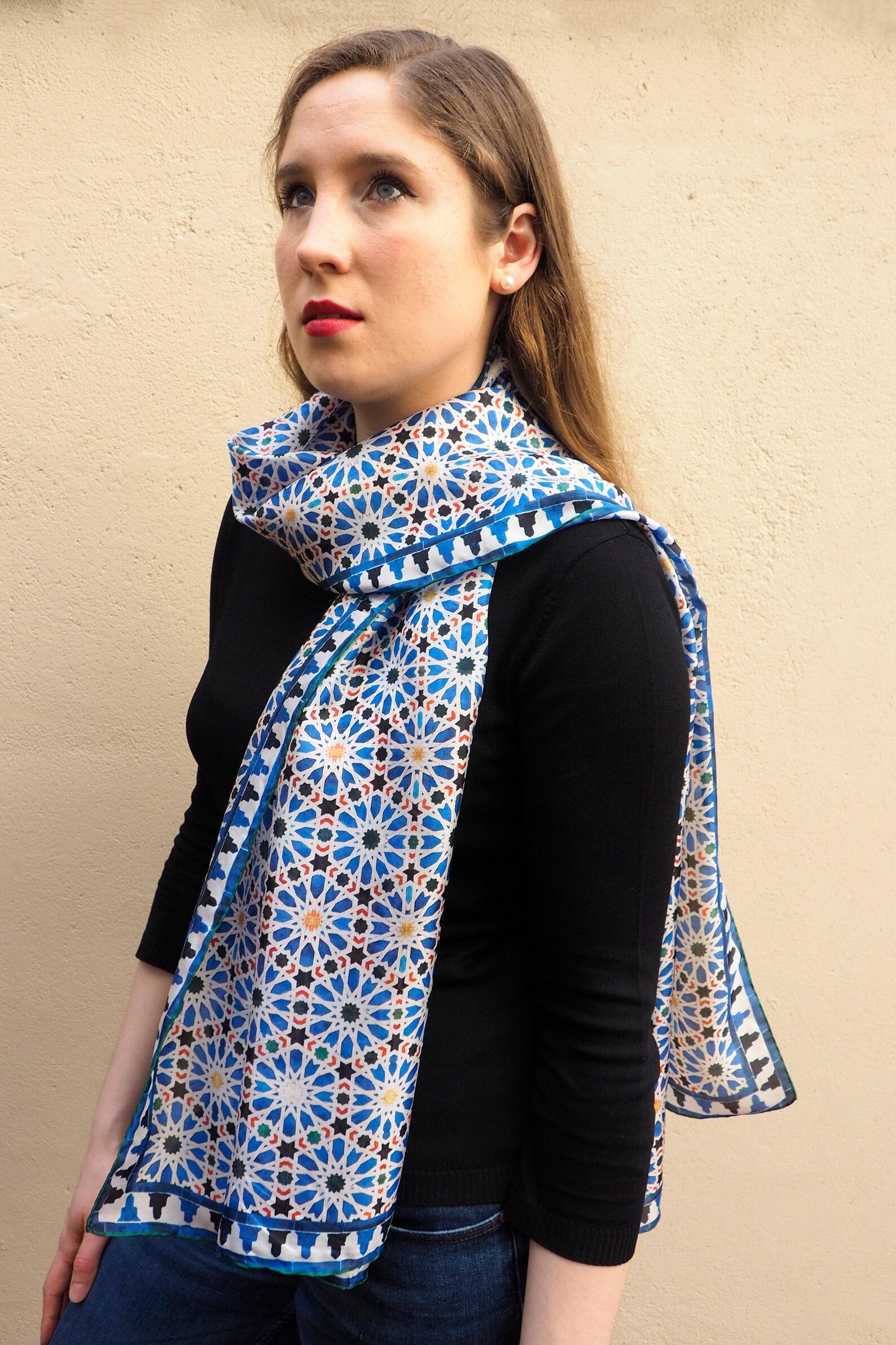 Womens Silk Scarf Inspired by Moroccan Tiles, Alhambra Palace Print ...