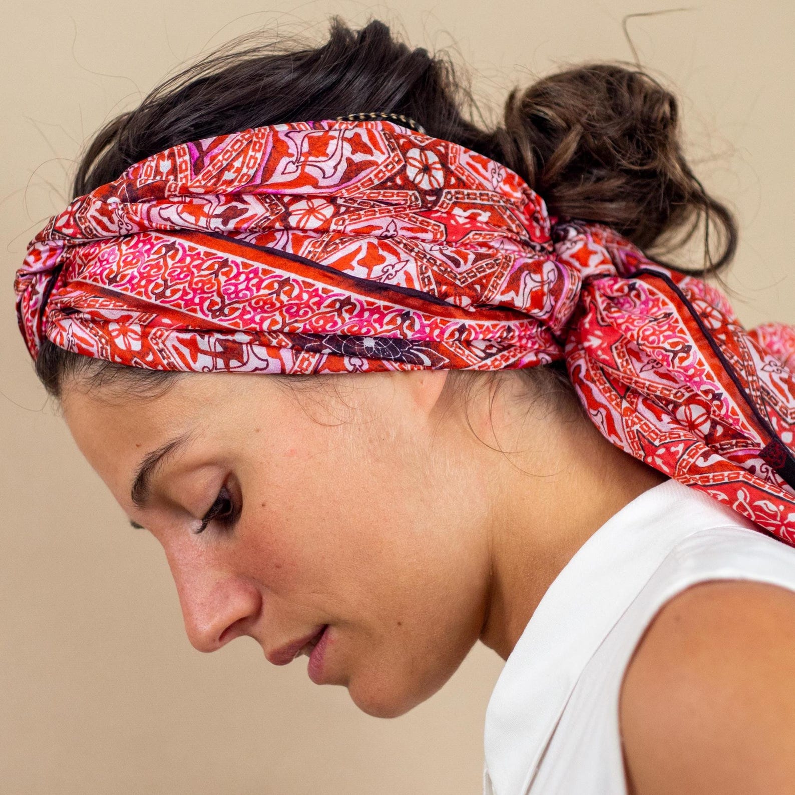 Red Silk Scarf With Islamic Art Inspiration | Ottoman Geometric Design ...