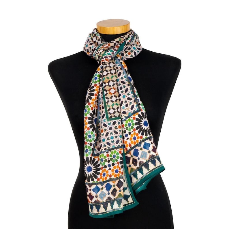 Alhambra Palace Tiles Inspired Scarf, Multicolored Neck Scarf Featuring ...