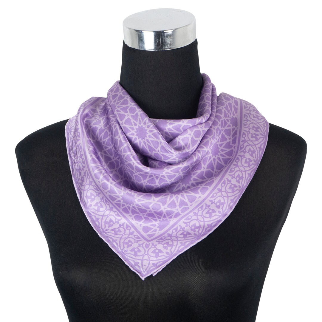 Satin Silk Square Scarf, Alhambra Tile Print, Lilac Purple Hair Wrap - Etsy