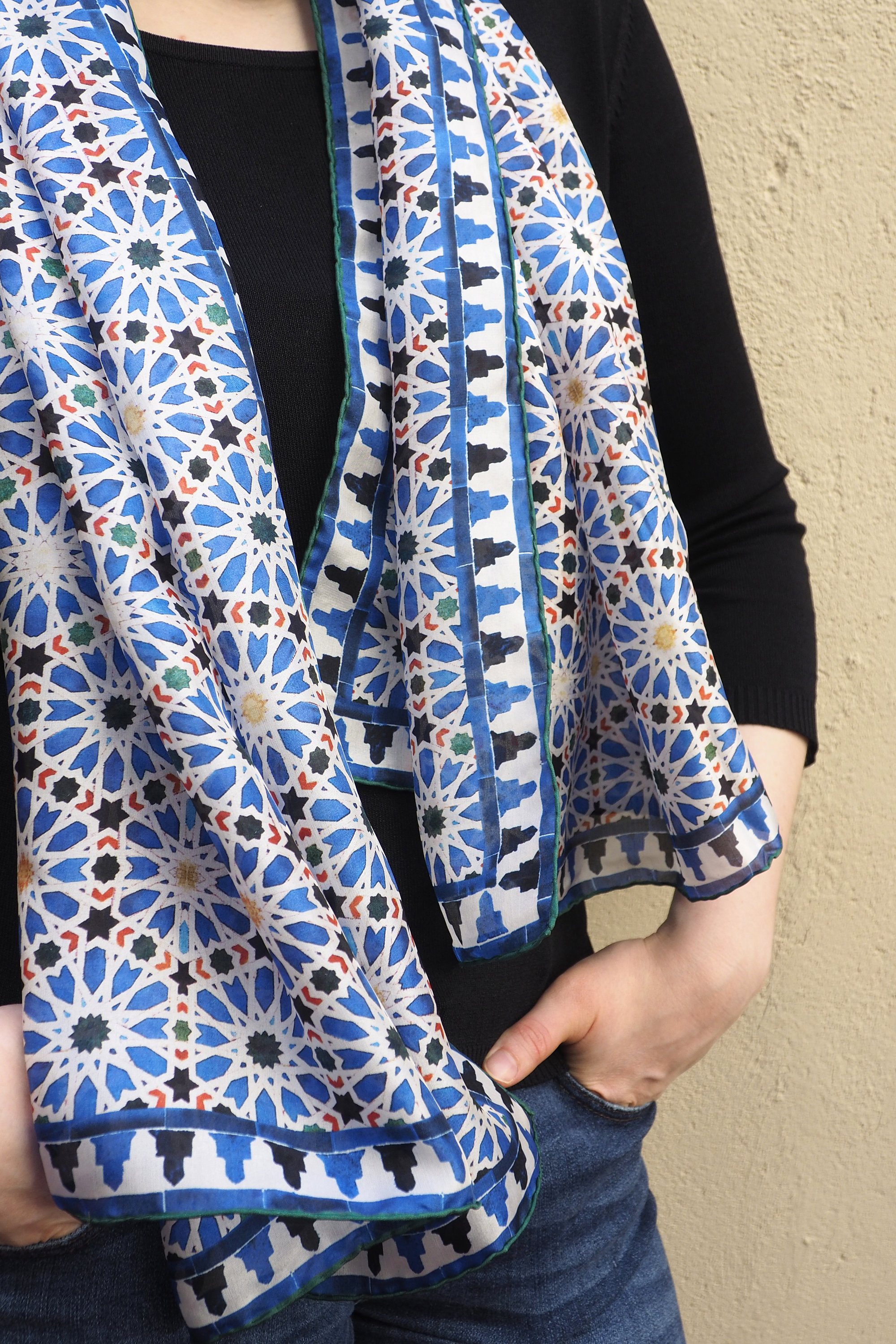 Silk Scarf for Women Inspired by Moroccan Tiles, 71x25 Large Head Scarf ...