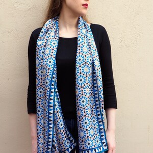 Silk Scarf for Women Inspired by Moroccan Tiles, 71x25 Large Head Scarf ...