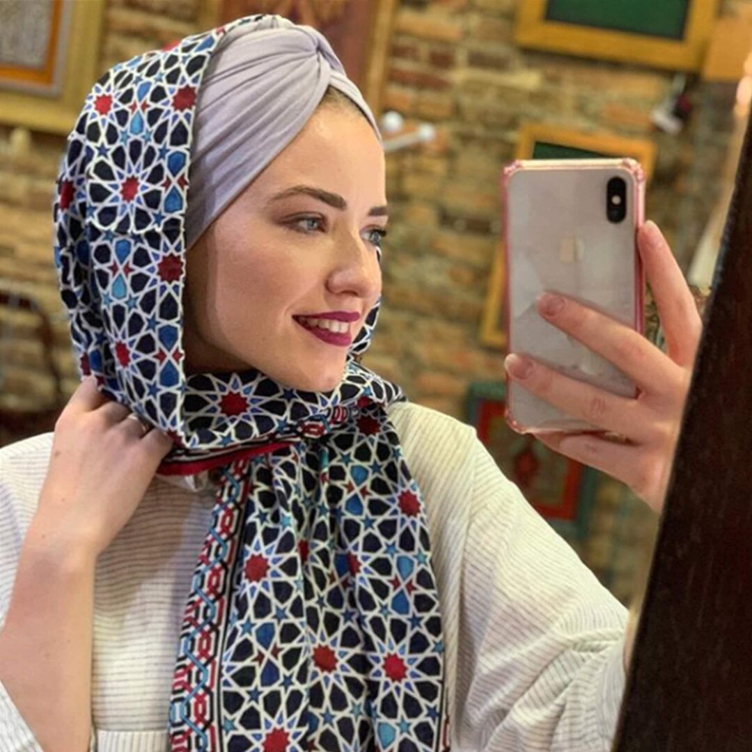 Islamic Geometric Modal Scarf, Moroccan Tile Print, Head Covering ...
