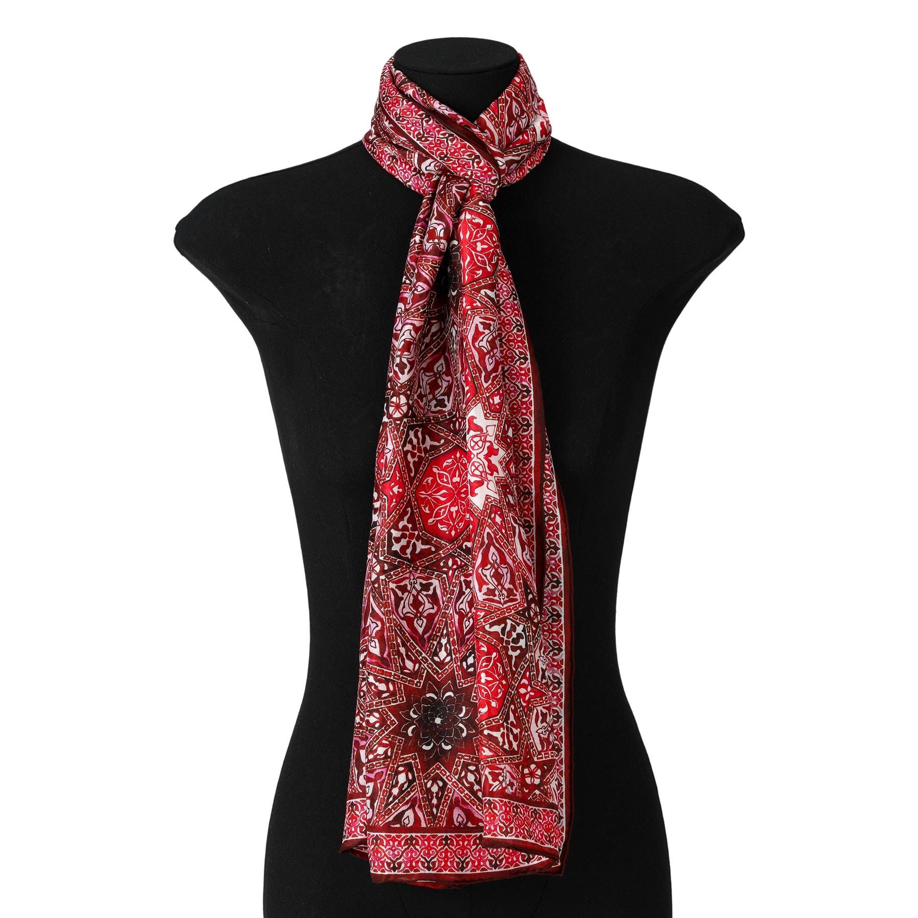 Red Silk Scarf With Islamic Art Inspiration | Ottoman Geometric Design ...