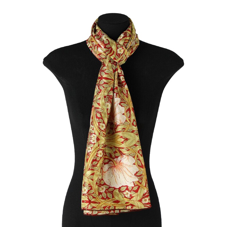 William Morris Scarf: Habotai Silk Multicolor Floral Print, Green Red ...