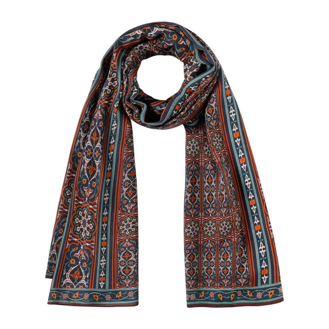 Bukhara Carpet Inspired Modal Scarf - Elegant Dark Tones, Lightweight ...