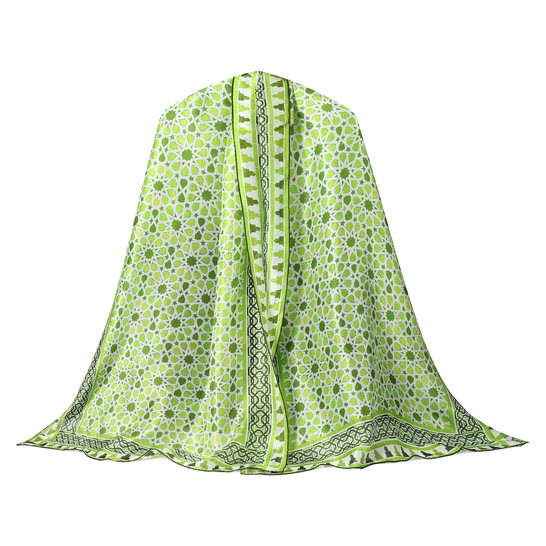 Light Green Silk Scarf With Tessellation Pattern Inspired in Moroccan ...
