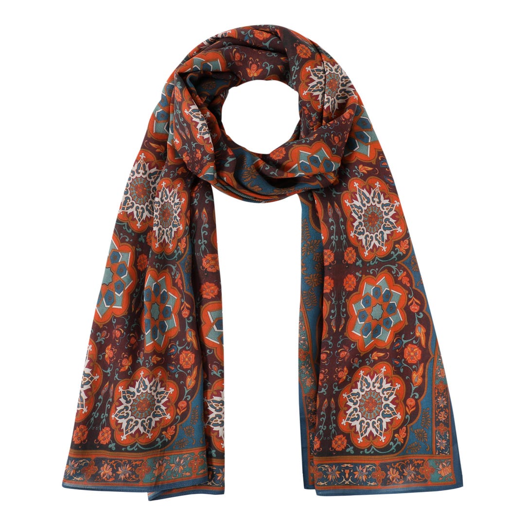 Uzbek Art Inspired Modal Scarf - Bohemian Lightweight Shawl for Women ...