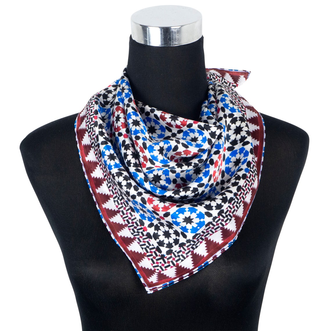 Square Silk Scarf Blue Silk Neckerchief for Women Hair Wrap - Etsy