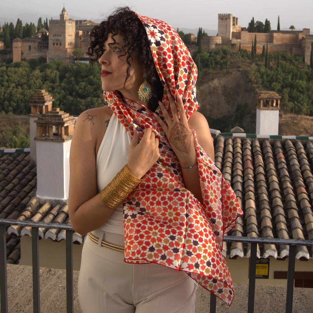 Muslim Mosaic Art Inspired Silk Scarf for Women and Men, Alhambra of ...