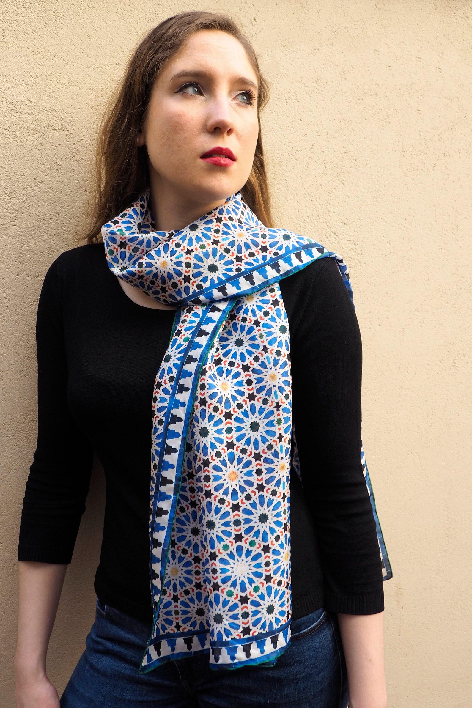 Womens Silk Scarf Inspired by Moroccan Tiles, Alhambra Palace Print ...