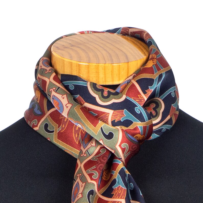 Colorful Silk Neck Scarf With Geometric and Flowers Print - Etsy