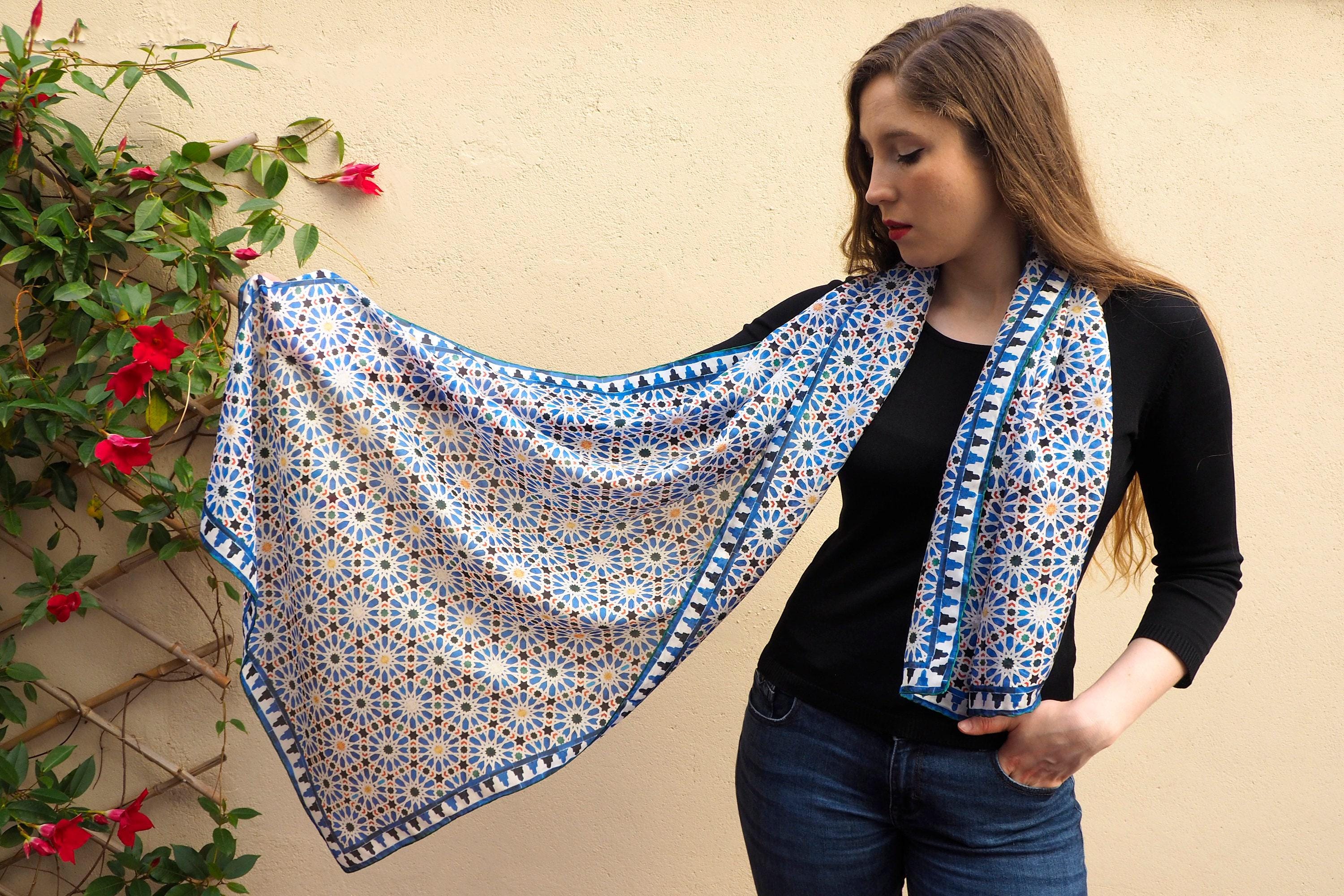 Womens Silk Scarf Inspired by Moroccan Tiles, Alhambra Palace Print ...