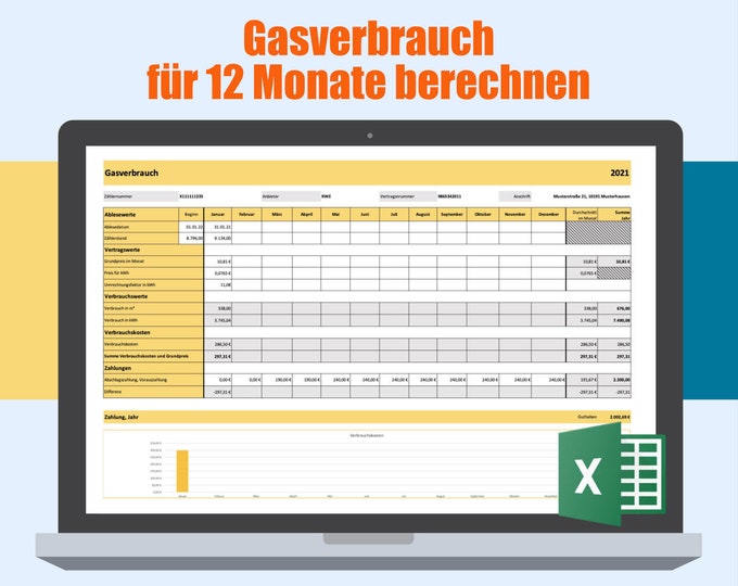 Calculate Gas Consumption and Gas Costs for 12 Months. Excel ...