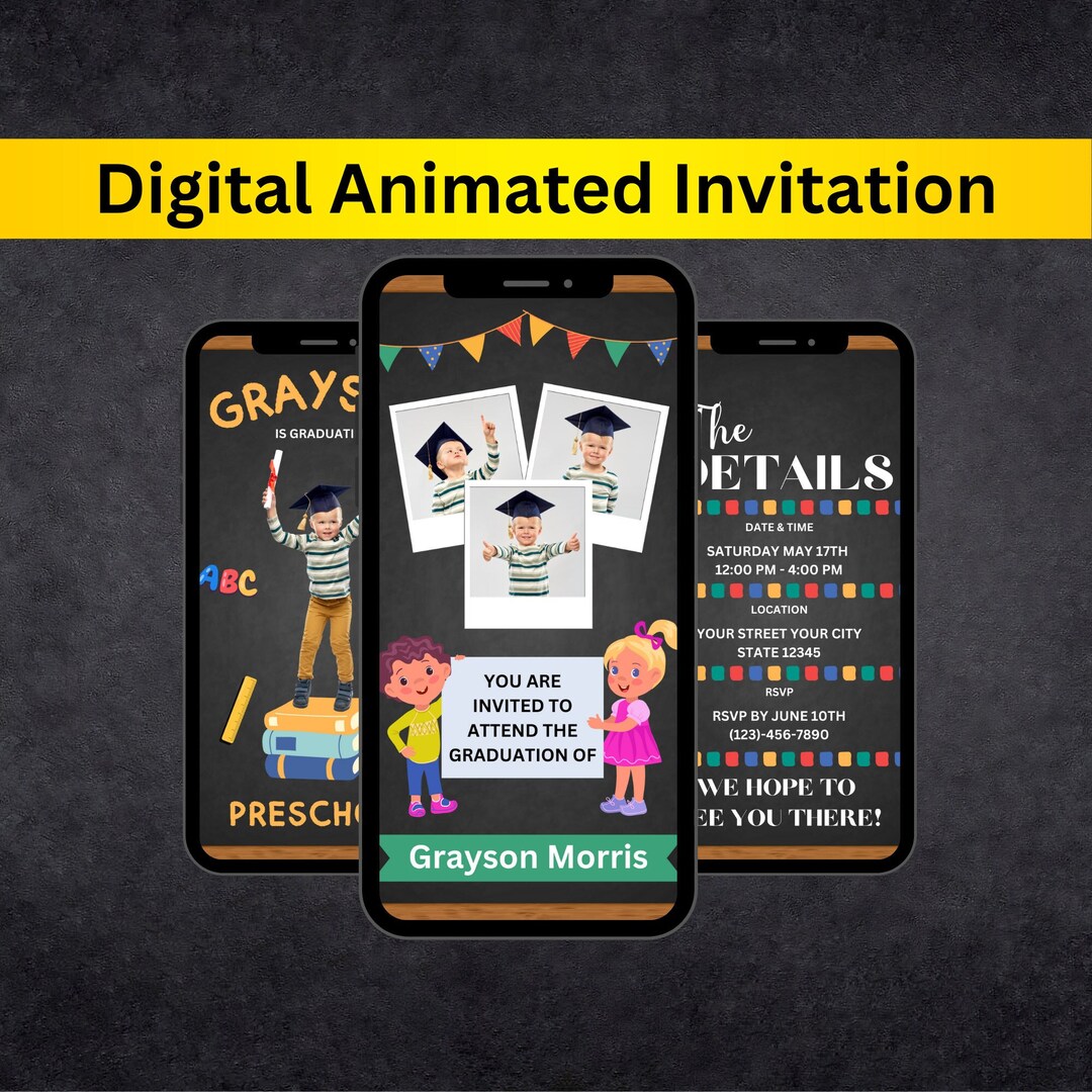 Editable Preschool Graduation Digital Animated Invite Template, Class ...
