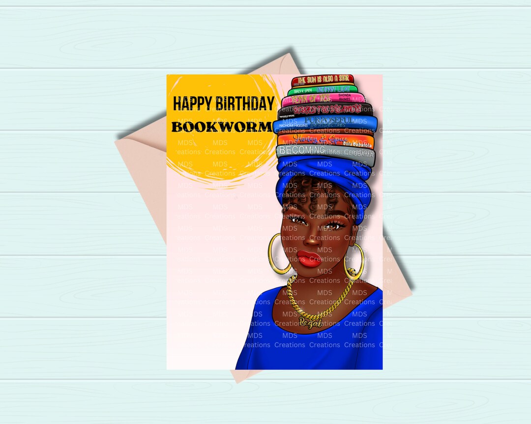 Happy Birthday Bookworm Greeting Card, Melanin Greeting Card, Handmade ...