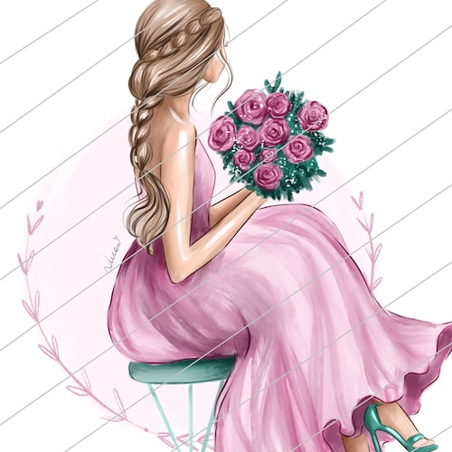 Spring Girl Illustration Clipart Fashion Girl With Flowers - Etsy