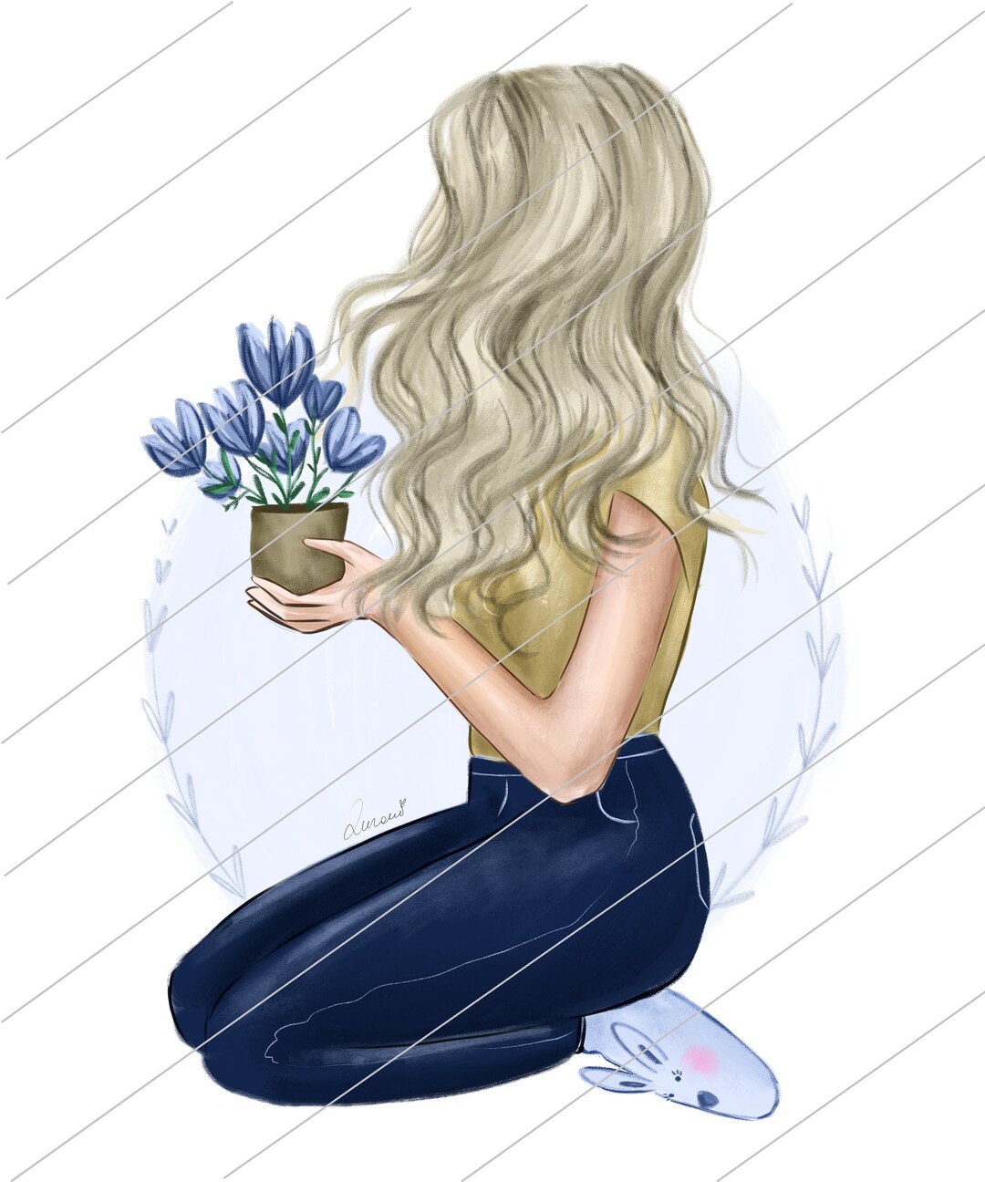 Spring Girl, Illustration, Clipart, Sitting Girl With Flowers - Etsy