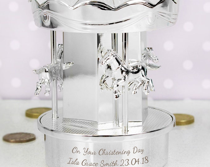 Personalized Carousel Money Box, Silver Plated, Custom Engraving, Gift ...
