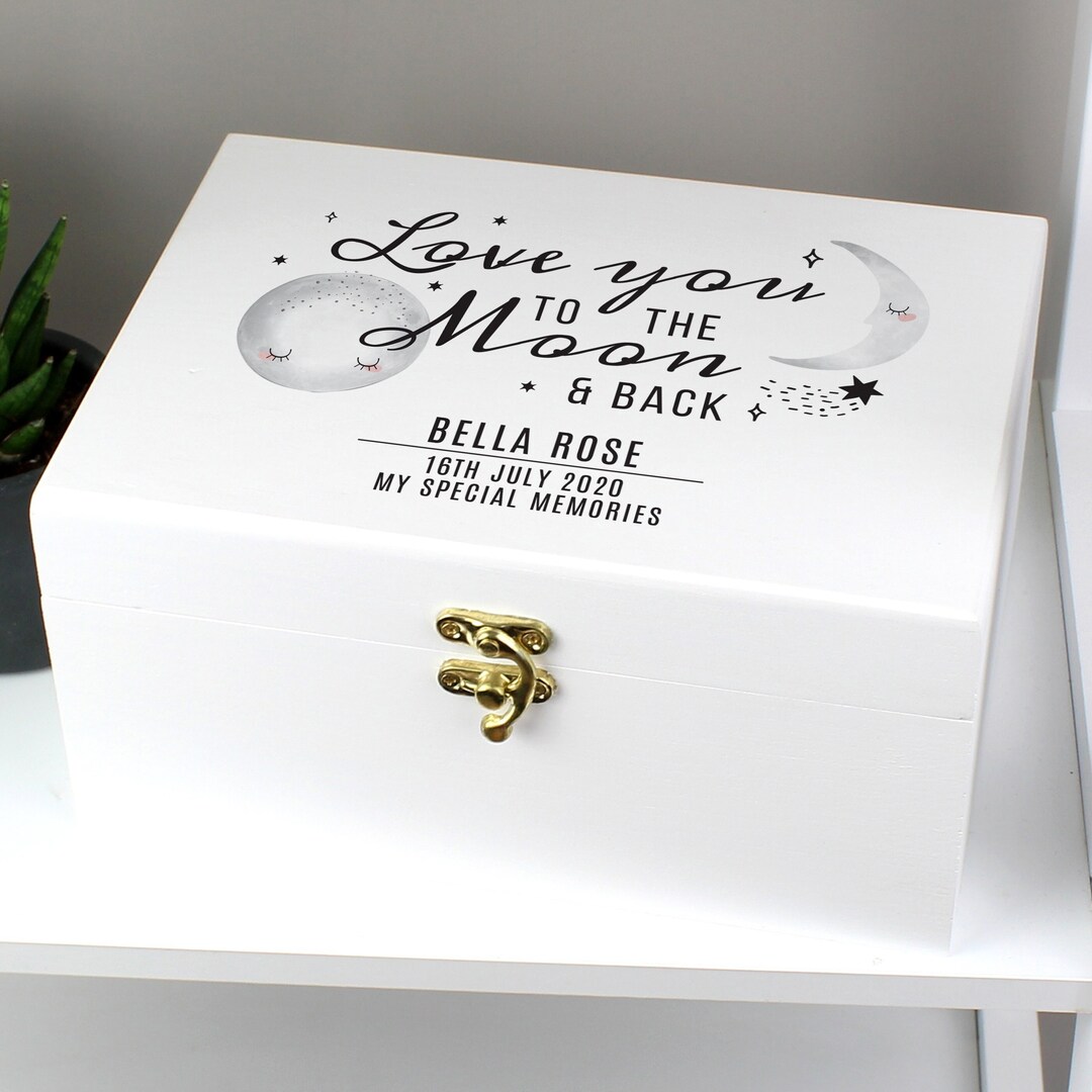 Personalised 'moon & Back' Wooden Box, Custom Text Keepsake Box, White ...