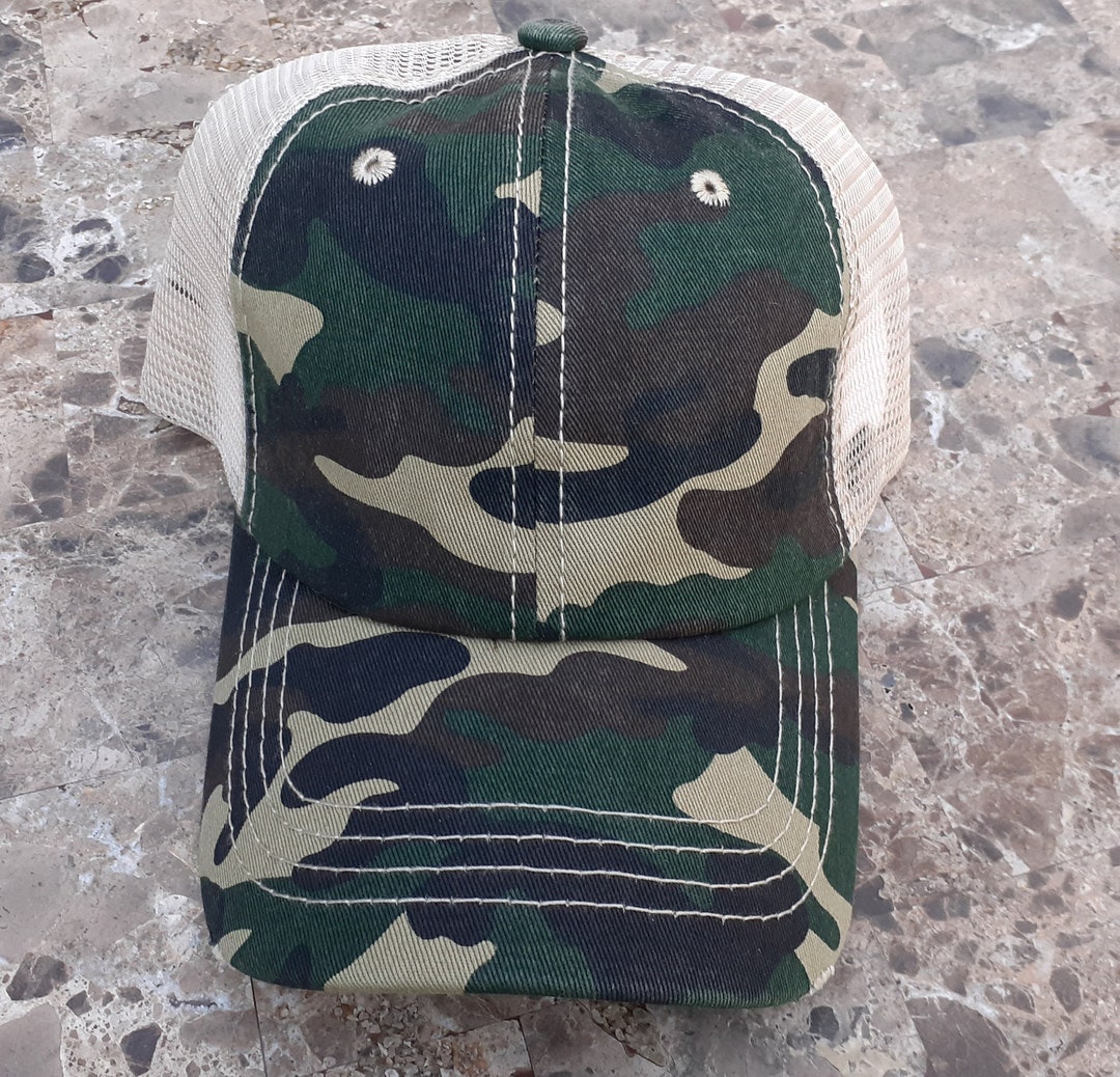 Vintage Distressed Solid Mesh Criss Cross High Ponytail Cap- High ...