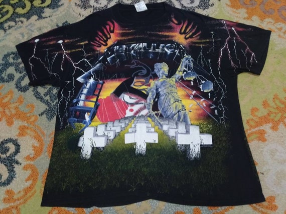Vintage 90's Metallica Heavy Metal Band Overprint Bla… - Gem