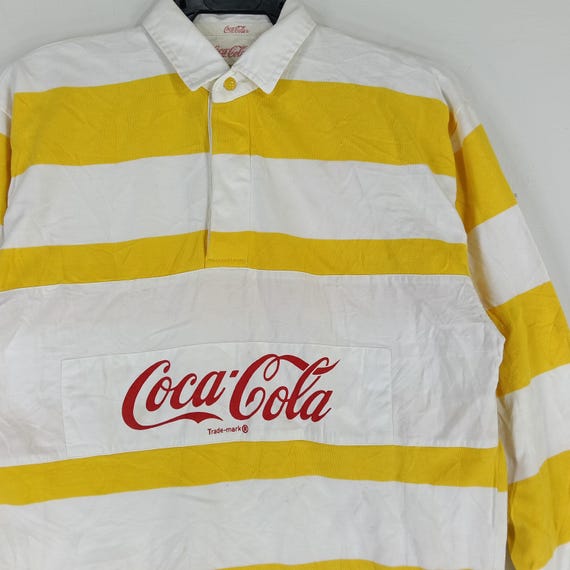 Vintage 1986 Coca Cola Open Yellow Stripe Club Shirt … - Gem