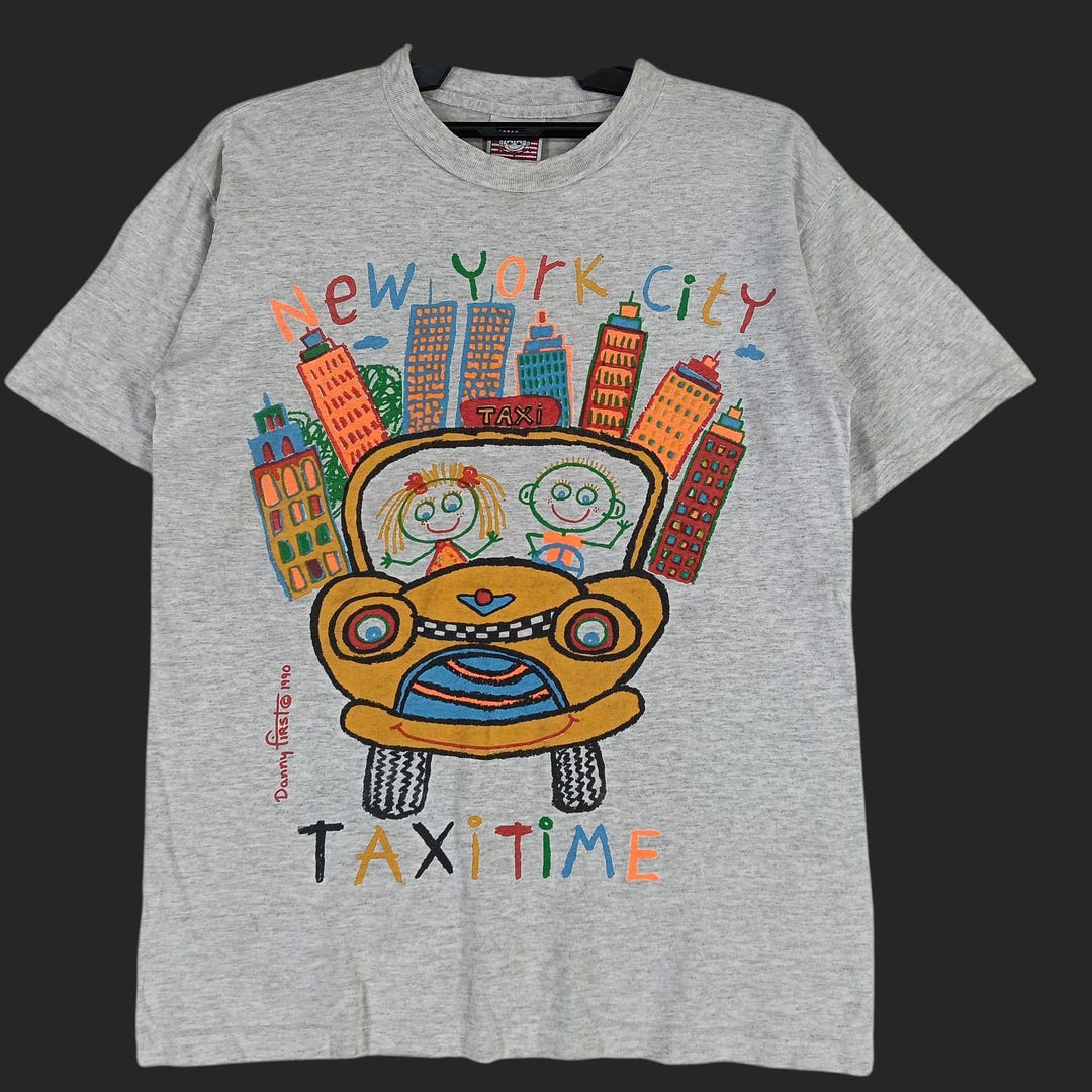 Vintage 90's Danny First New York City Crayon Colour Grey Medium T ...