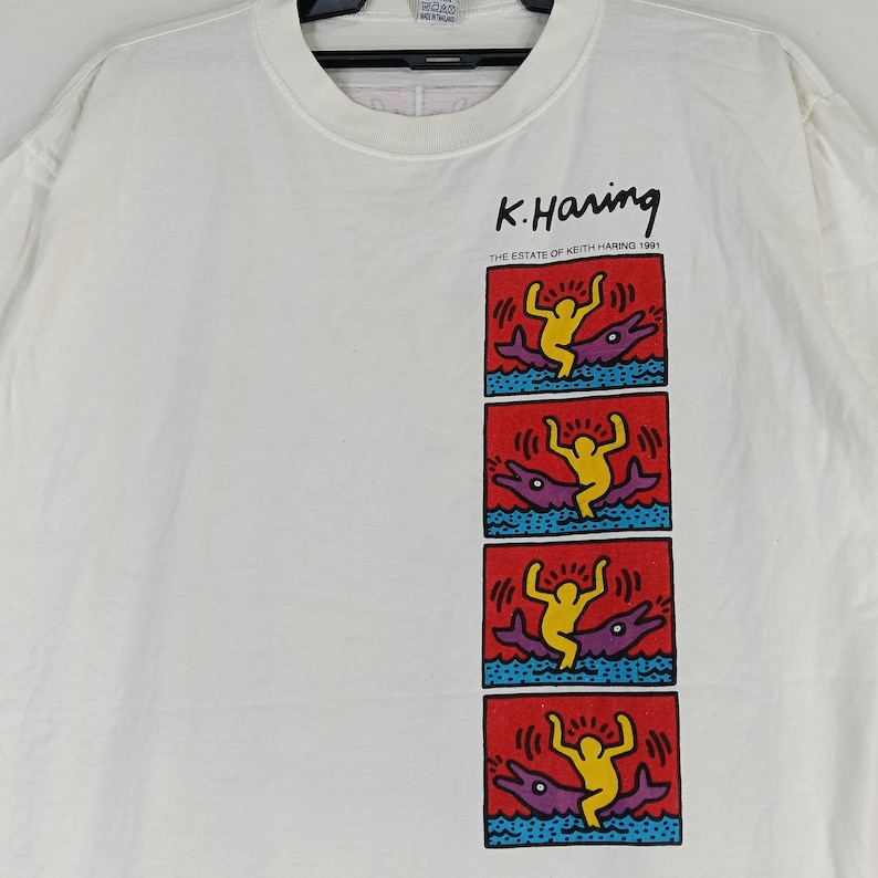 Vintage 90's Keith Haring Dolphin Pop Art Tshirt Large K.haring Artwork ...