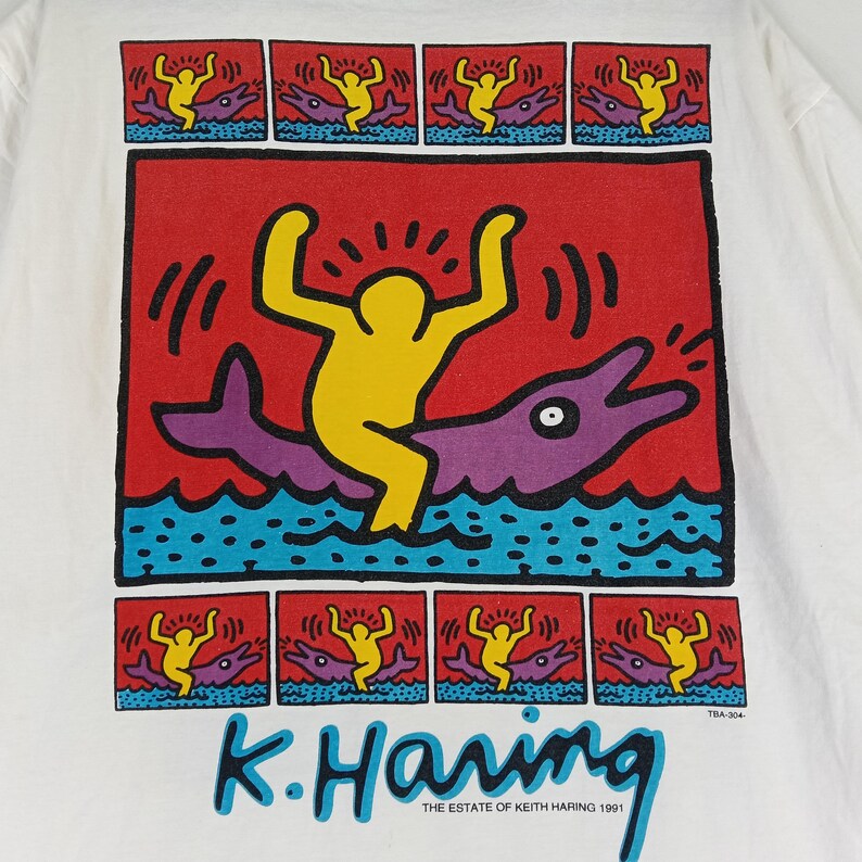 Vintage 90's Keith Haring Dolphin Pop Art Tshirt Large K.haring Artwork ...