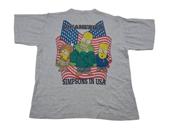 Vintage 90's Simpsons in Usa America Grey Large T Shi… - Gem