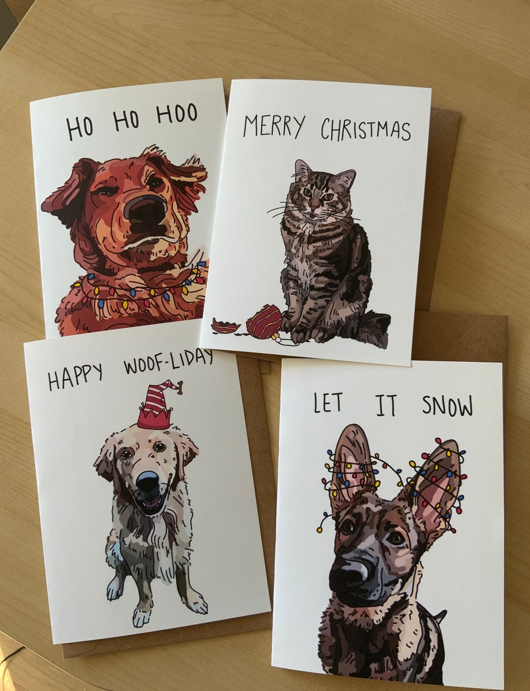 Pets Holiday Card Set Dogs and Cats Themed Christmas Card - Etsy UK