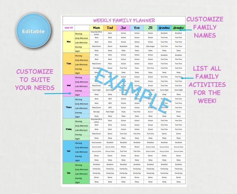 EDITABLE Weekly FAMILY PLANNER | Printable Family Calendar |family ...