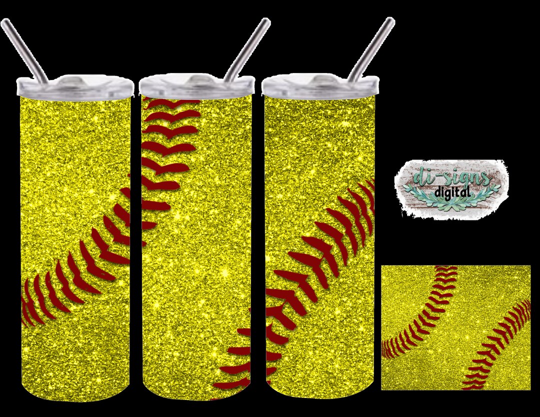 Softball Glitter Laces Design 20oz Skinny Straight Tumbler DIGITAL ...