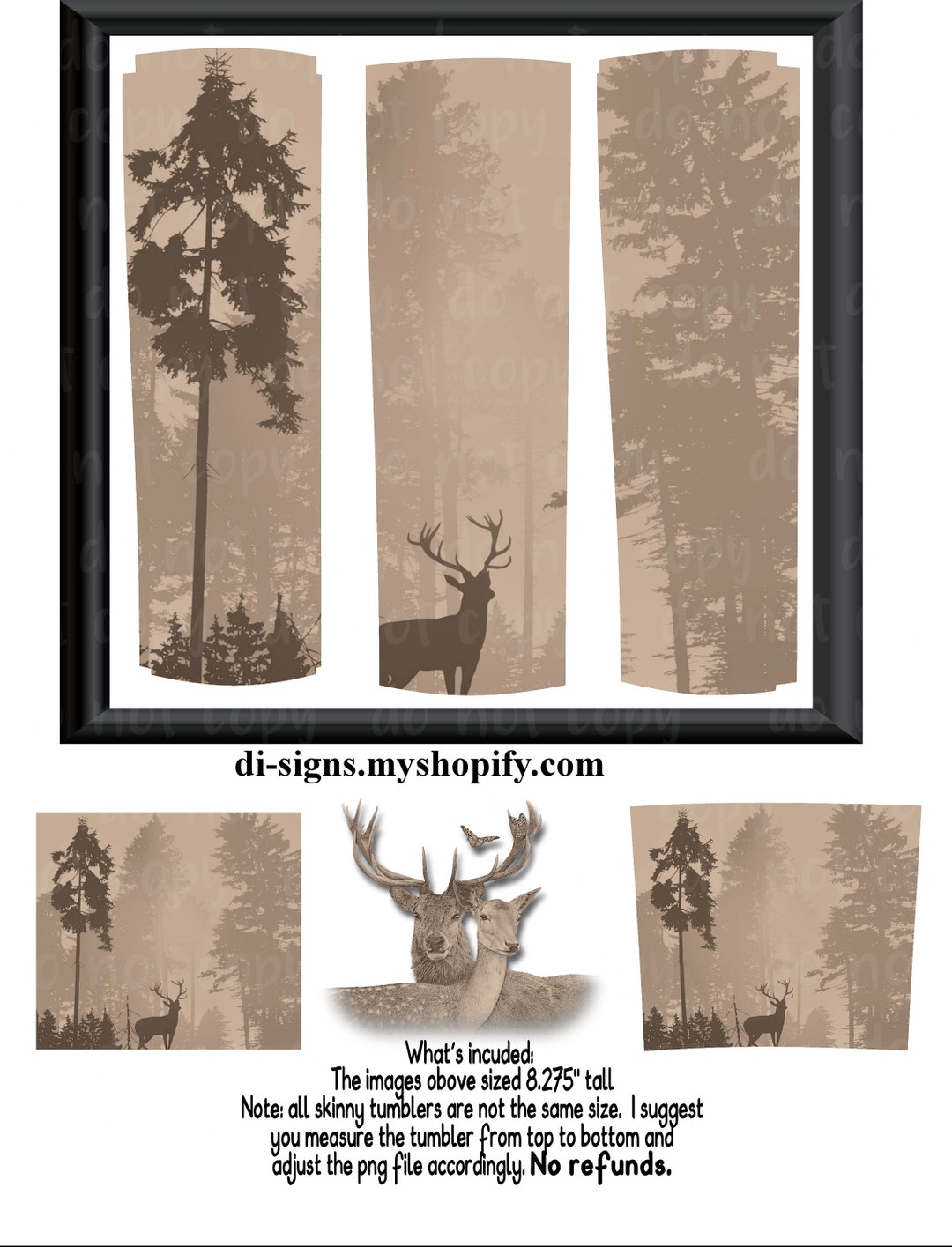 Hunting Deer Sepia Design 20oz Skinny Straight Tumbler DIGITAL Design ...