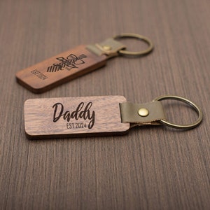 Father's Day Keychain, Personalized Wood Key Chain, Custom Keyring Gift ...
