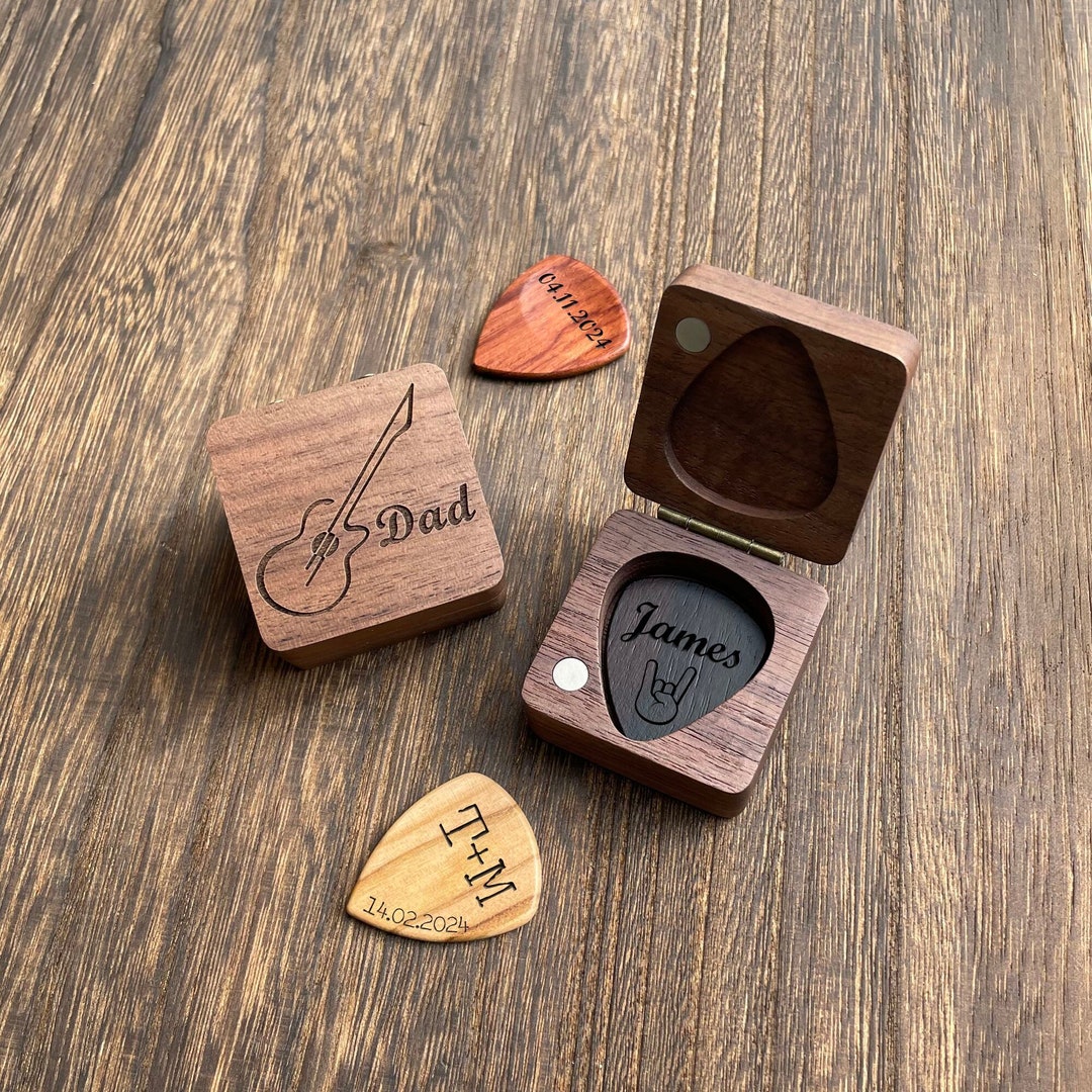 Personalized Wooden Guitar Picks Box,custom Engraved Guitar Pick Box ...