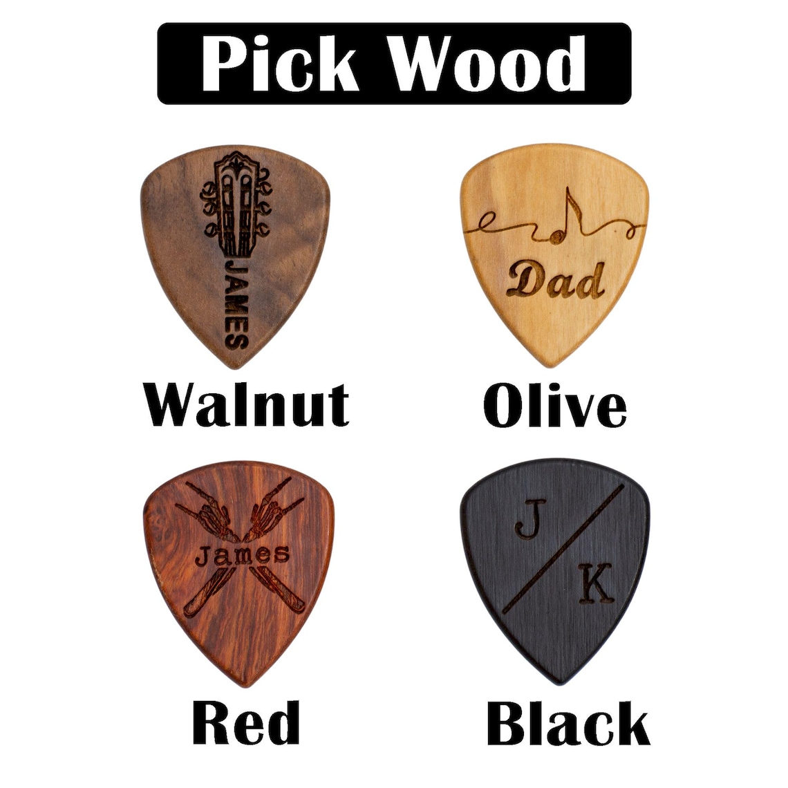 Personalized Walnut Guitar Pick Box, Engraved Pick Holder Set - Etsy