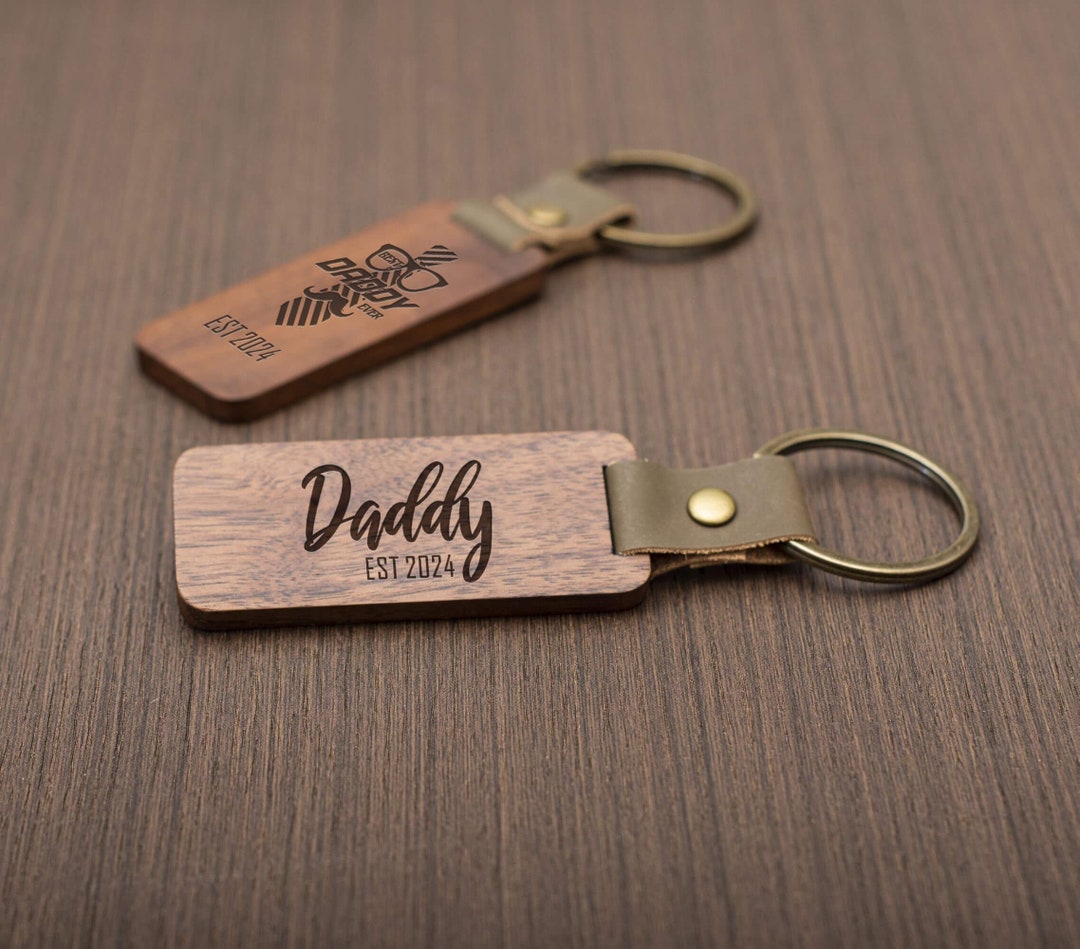 Father's Day Keychain, Personalized Wood Key Chain, Custom Keyring Gift ...