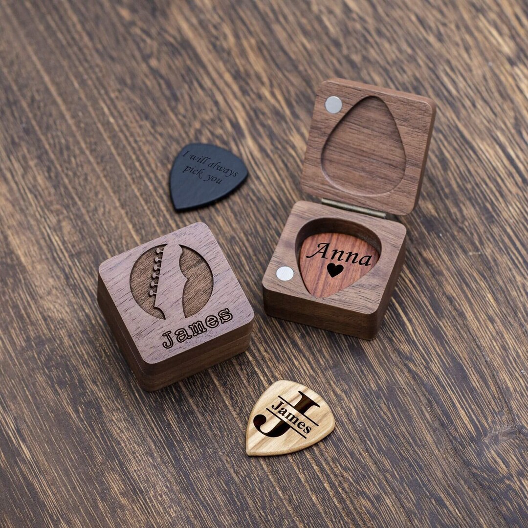 Personalized Wooden Guitar Picks Box,custom Guitar Pick Holder Storage ...